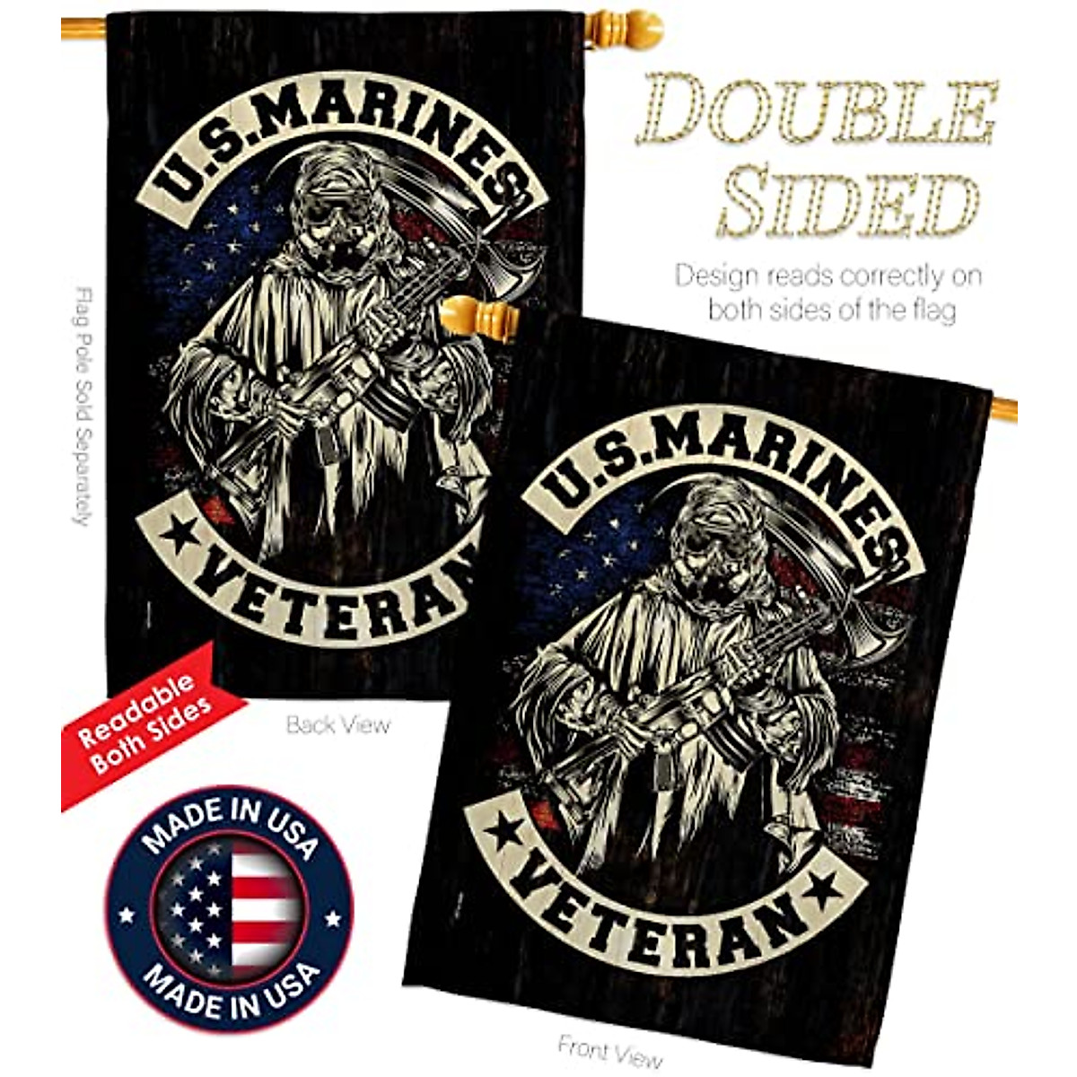 USBrotherhood Veteran Garden House Flag Set Armed Forces Marine Corps USMC Semper Fi United State American Military Retire Decoration Banner Small Yard Gift Double-Sided, Made in USA