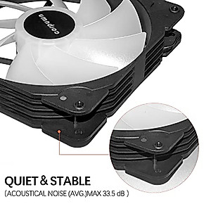 corpuwn 3 Pack 140mm ARGB Case Fans Nine-Blade High Airflow PWM Computer Cooling Fan Sealed Bearing 3-Pin Customizable LED Fans with Hub＆Rubber dampening