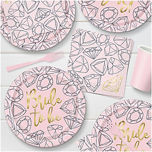 HOME & HOOPLA Pink & Gold Diamond Bride To Be Paper Dinner Plates and Luncheon Napkins (Serves 16)
