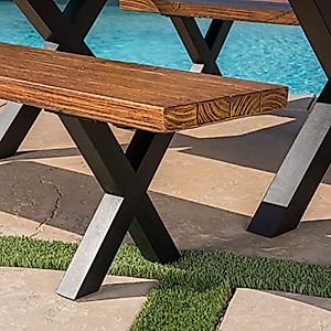 Christopher Knight Home Islamorada Outdoor Lightweight Concrete Dining Bench, Brown Walnut / Black