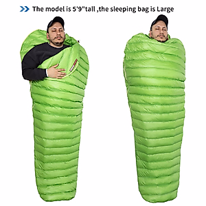 AEGISMAX Camping Sleeping Bag,Warm Weather 52℉- Goose Down Sleeping Bag,Portable Urltra-Light Mummy Sleeping,Outdoor Hiking for Adults Backpacking with Compression Bags(Green,Medium)