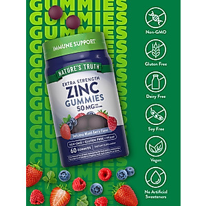 Zinc Gummies | 50mg | 60 Count | Vegan, Non-GMO & Gluten Free Supplement | Mixed Berry Flavor | by Natures Truth