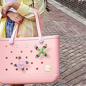 BSRESIN Windmill Charms Compatible with Bogg Bag, Pink+Green Pinwheel Shape Charms Compatible with Simply Southern Bogg Bags