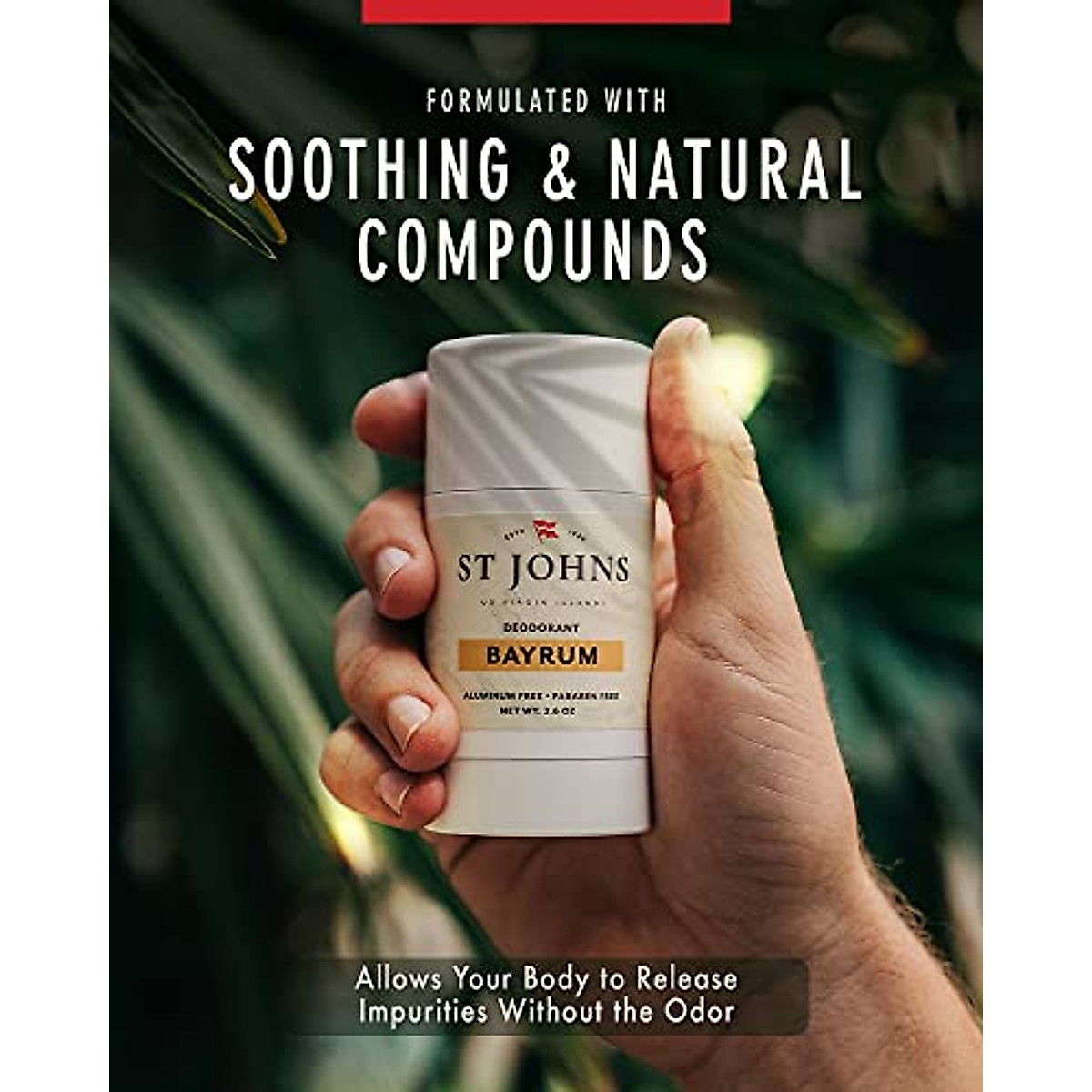 St Johns Bay Rum Aluminum Free Deodorant | Long-Lasting, Odor Resistant, & Soothing | Clear Deodorant Stick | Odor-Free Deodorant Made of Natural Compounds | Mens Bay Rum Deodorant (2.6 oz Stick)