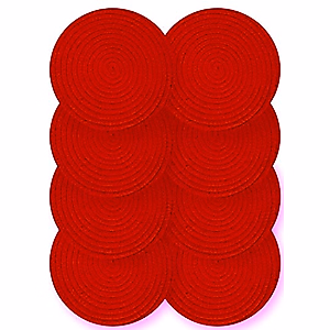 Cotton Round Woven Coasters Drink - Handmade Braided Cup Coasters Absorbent Woven Coasters Hot Pads Mats for Drink Home Kitchen Heat-Resistant Reusable Non-Slip (8 pcs red)