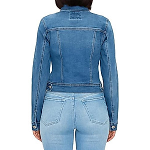 Wax Women's Basic Button Down Denim Jean Jacket, Medium Denim, Medium