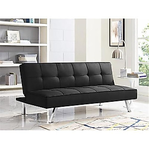 Hawthorne Collections Multi-Functional Fabric Upholstered Button Tufted Convertible Sleeper Sofa in Black
