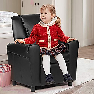 ARLIME Kids Recliner chair, toddler Armchair Upholstered Couch with Cup Holder, Backrest, baby Leather sofa with Headrest and Footrest, Child Furniture for Ages 2-7 (Black)