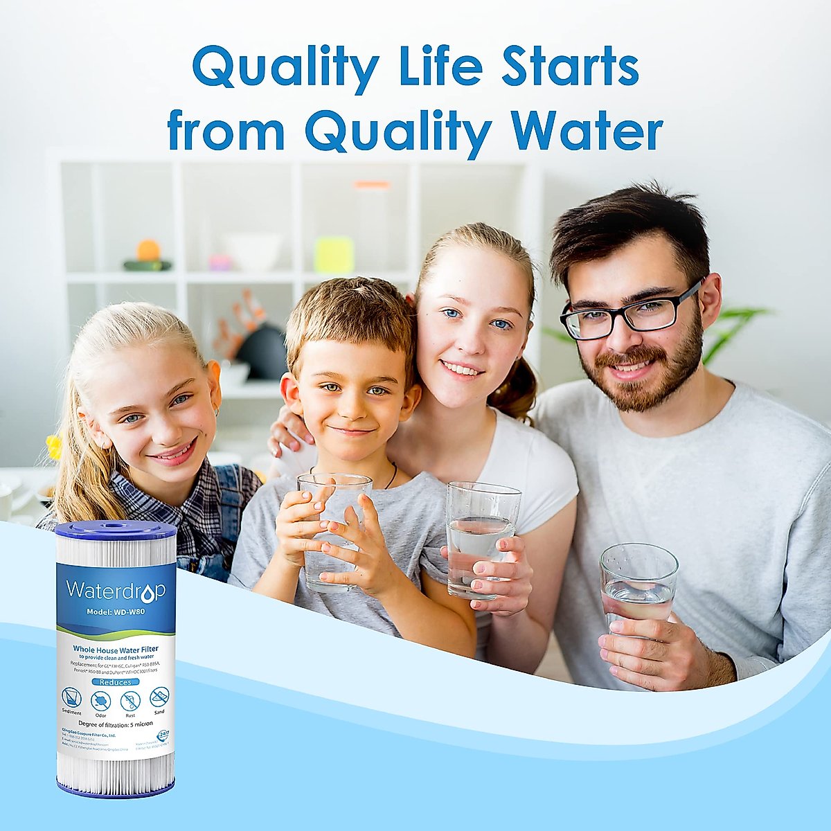 Waterdrop W50PEHD Whole House Water Filter, Replacement for American Plumber, W10-PR, Culligan® R50-BBSA, GE ®FXHSC, GXWH40L, GXWH35F, 5 Micron, 10" x 4.5", High Flow Sediment Filters, Pack of 3