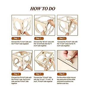 Auihiay 12 Holes Wood Balloon Sizer Cube Box with 200 PCS Balloon Glue Points, Collapsible Balloon Size Measuring Tool for Balloon Garland Balloon Columns Balloon Arches Decorations (2-10 INCH)