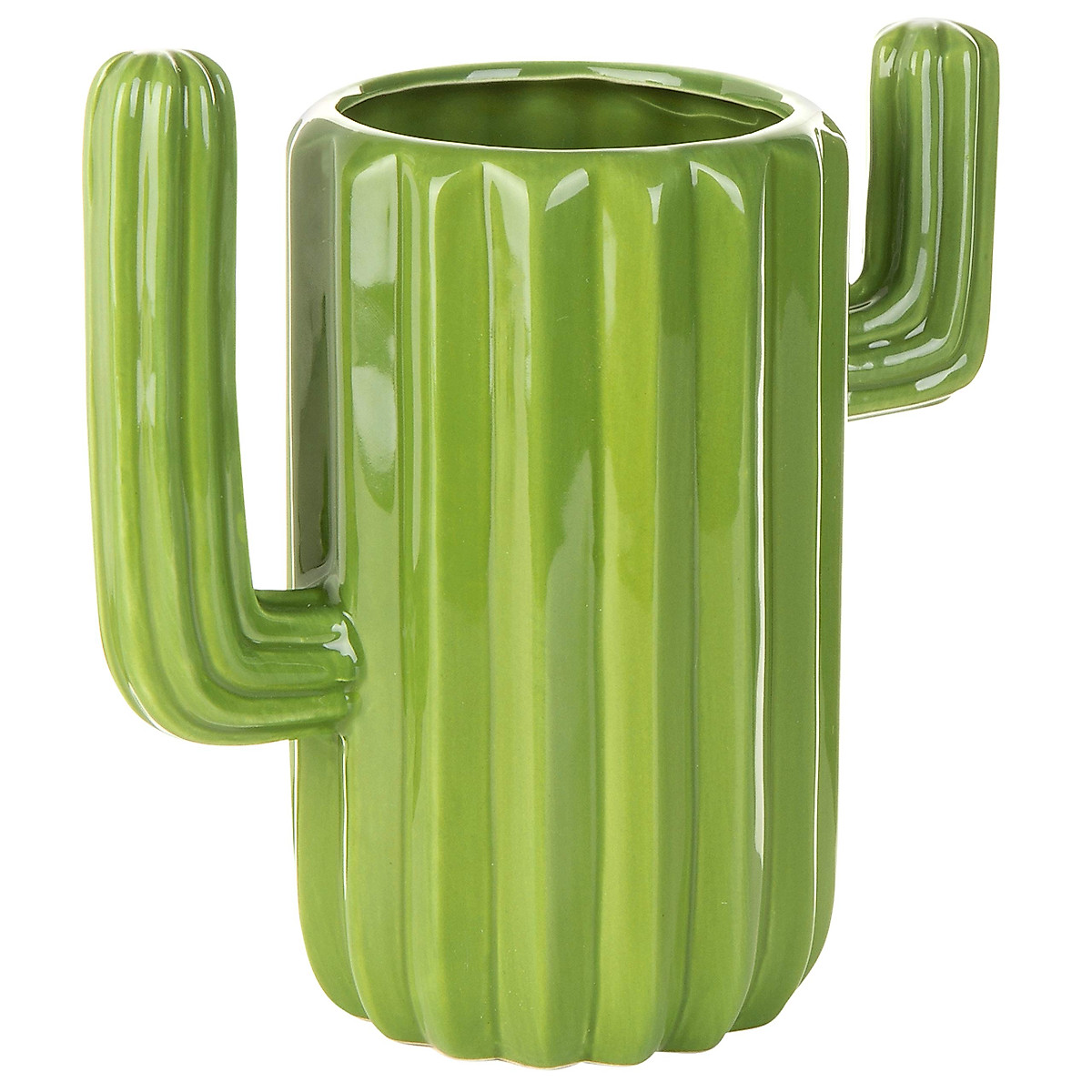 MyGift Southwestern Style Green Ceramic Utensil Holder with Cactus Shaped Design, Countertop Utensil Crock Container Kitchen Decor
