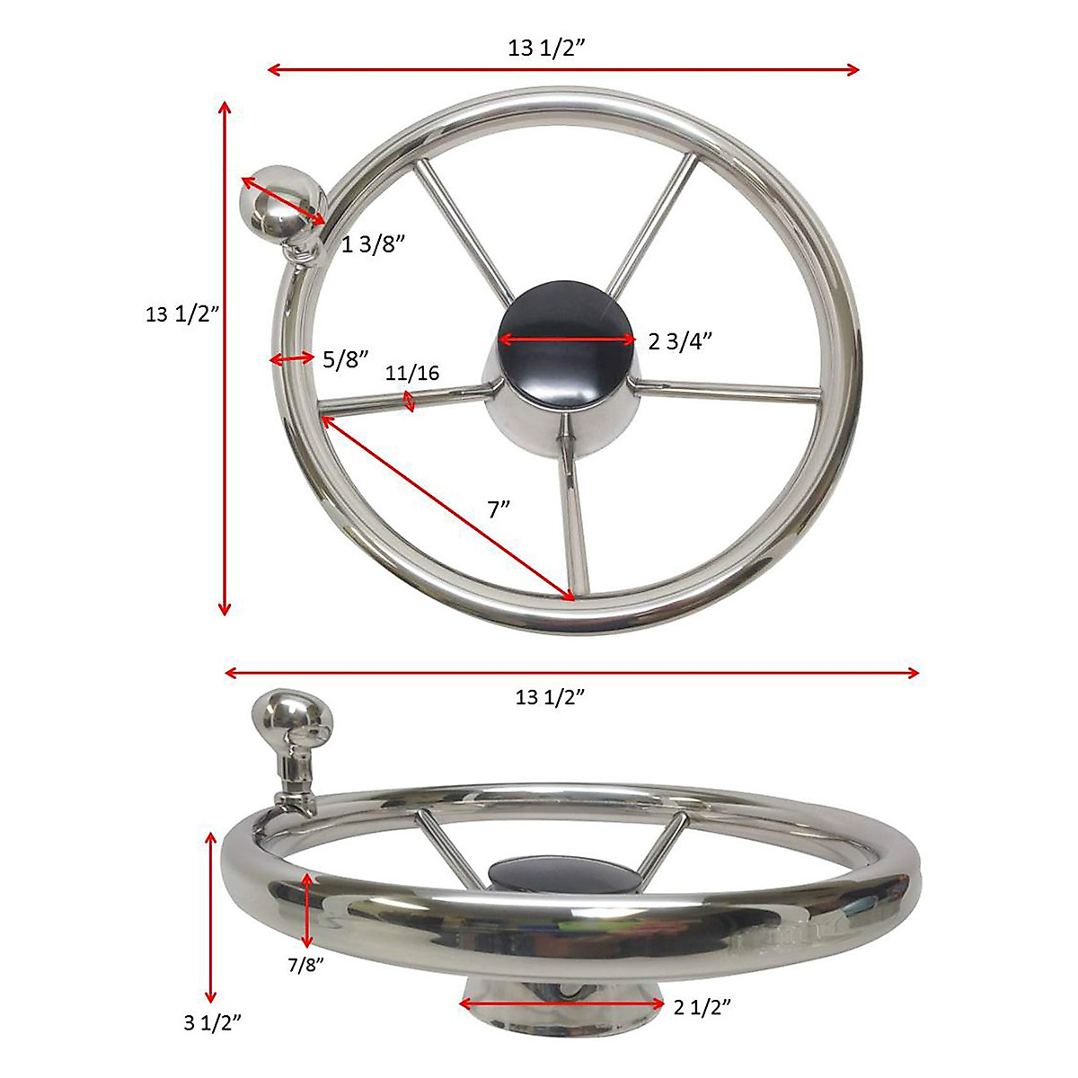 Pactrade Marine Destroyer 15 1/2" Steering Wheel Control Knob Black Cap 5 Spoke