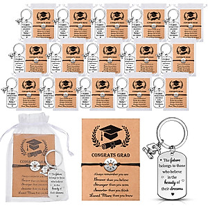 Junkin 20 Pack Graduation Bracelet Gift for Her Him Graduation Keychain Class of 2024 Student Compass Bracelet College School(Congrats Grad)
