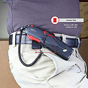 Modern Box Cutter, extra tape cutter at back, dual side edge guide, 3 blade depth setting, 2 blades and holster - Red Color 2000