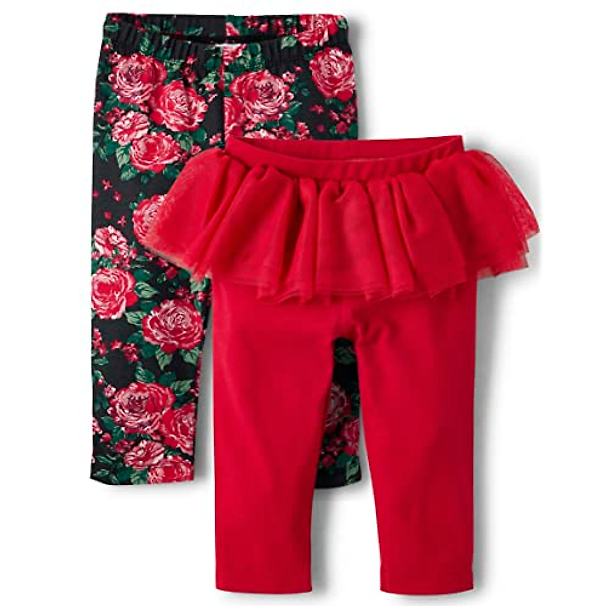The Children's Place Baby Girl's Legging Pants, Hot Pink Tutu/Black Flowers 2-Pack, 0-3 Months