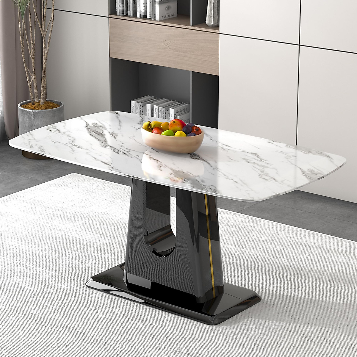 Pvillez Dining Table, Dining Table Set for 4 6, Faux Marble Tabletop Kitchen Dining Room Table Set with Dining Chairs Dinner Table U-Shaped (Table4+6pcs Gray Chair)