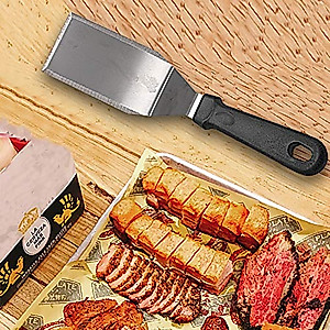 KUFUNG Grill Turner, Stainless Steel Metal Griddle Spatula, Steak Pizza Shovel Teppanyaki Shovel with Beveled Edges great for BBQ Grill Flat Top (2.8x4.9 inch, Black)