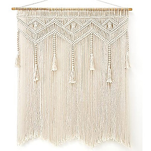 Mkono Macrame Wall Hanging Large Boho Decor Woven Wall Tapestry Chic Art Tassel Christmas Decoration for Backdrop over Bed Bedroom Nursery Dorm Classroom, Including Hanging Rod, 36''W x 42''H
