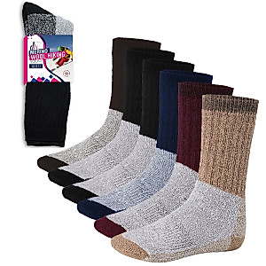 Debra Weitzner 6 Pairs Merino Wool Thermal Socks Men and Women Warm Cushioned Hiking Crew Socks for Hunting Winter Etc Long Survival Boot Socks Moisture Wicking Assorted 9-11