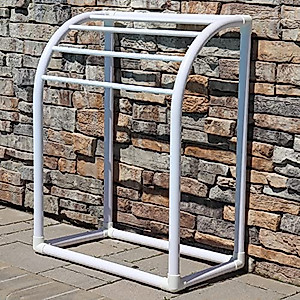 Essentially Yours 5 Bar Curved Towel Rack - Free Standing Poolside Storage Organizer - Also Stores Floats, Paddles and Noodles, 37.5" W x 23" L x 49.5 H, (White) Style 681577