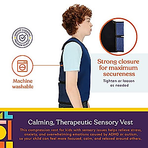 Special Supplies Weighted Sensory Compression Vest for Kids with Processing Disorders, ADHD, and Autism, Calming and Supportive with Adjustable Weight Fit (Small, Blue)