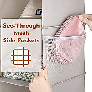 Vailando Hanging Closet Organizer 5-Shelf, Hanging Shelves for Closet with 4 Side Pockets, Linen, 11.8''W x 11.8''D x 47.2''H, Grey