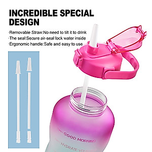 EYQ 128oz Leak-Proof Gallon Water Bottle with Removable Straw & Handle, BPA Free Drinking Large Water Jug for Fitness, Camping Sports Workouts Gym and Outdoor Activity (Pink/Green Gradient)