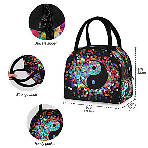 AUUXVA Lunch Box Tribal Ethnic Yin Yang Lunch Bag Ice Cooler Insulated Portable Zipper Tote Handbag for Men Women Boys Girls