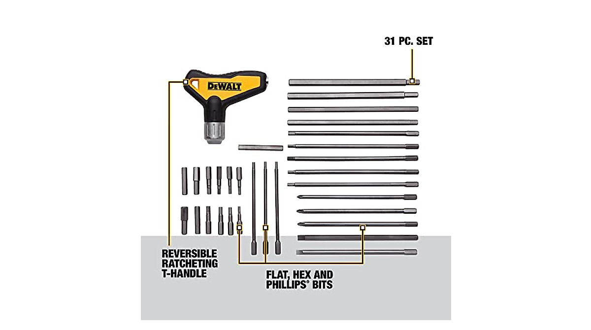 DEWALT Hex Key Wrench Set 31-Piece Ratcheting T-Handle for Versatile Use