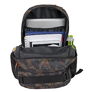 Skateboard Laptop Backpacks for School, Travel, and Work – Multipocket Skater Backpacks with Straps (Camo)