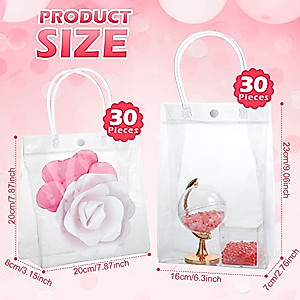 Mimorou 60 Pack Clear PVC Gift Bags with Handles Reusable Plastic Gift Wrap Tote Bags Transparent Shopping Bags for Christmas Party Favors Weddings, 9 x 6.3 x 2.8 Inches and 7.8 x 7.8 x 3.1 Inches