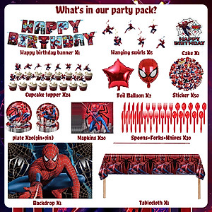Spider Birthday Decorations, Spider Party Decorations Includes Spider Balloons Arch Garland Kit Banner Tableware Set Backdrop Tablecloth Spider Stickers for Birthday Baby Shower Supplies