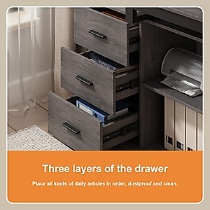 FUFU&GAGA Large 55.1" L-Shaped Office Desk with 41.3" File Cabinet, Corner Computer Desk with 3 Drawers & 2 Shelves, Workstation Executive Desk with Storage Shelf for Home Office - Grey