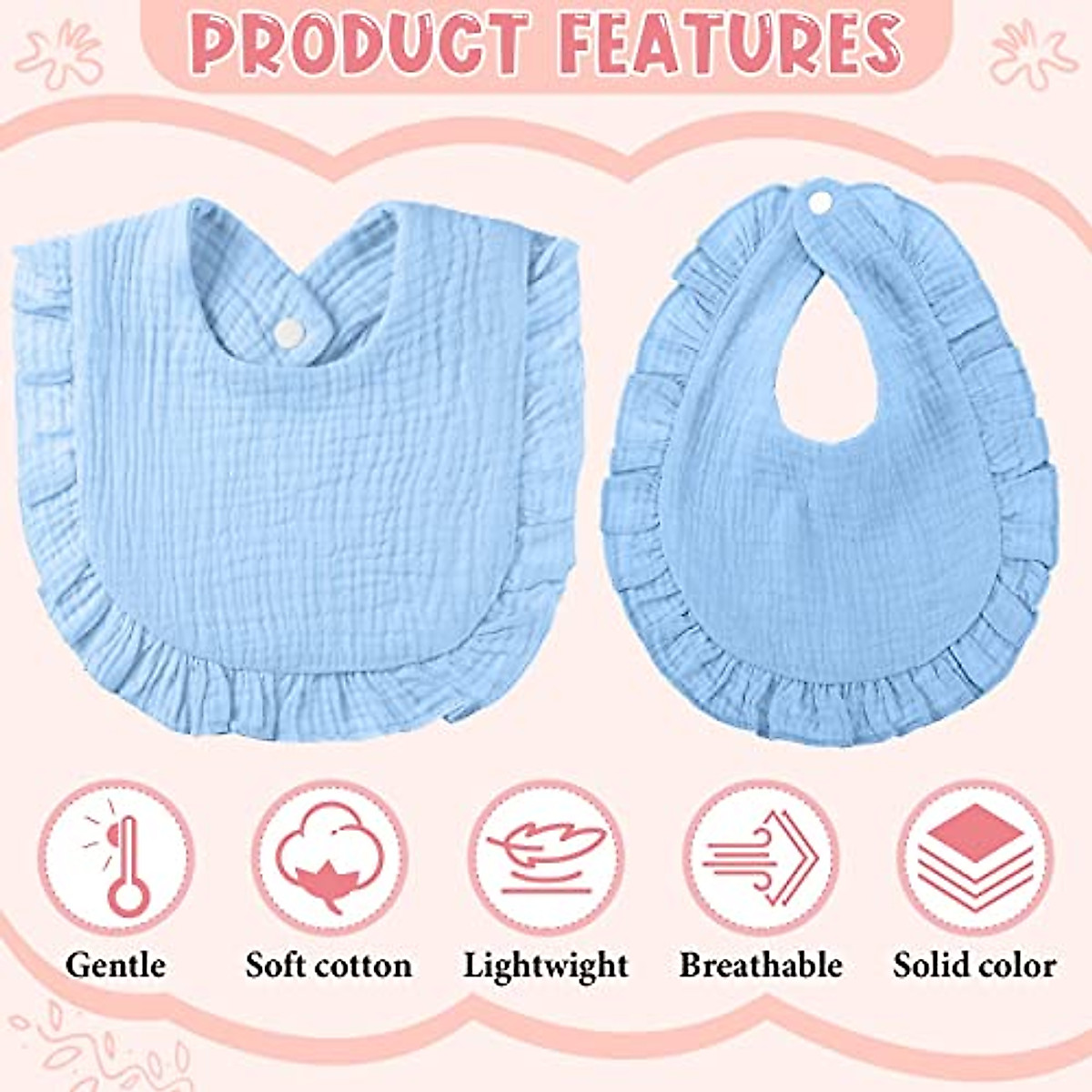 18 Pcs Muslin Baby Bibs Bulk Baby Bandana Drool Bibs Cute Ruffle Bibs Absorbent Cotton Teething Bibs Adjustable Burp Bibs with Snap Button for Baby Boys Girls Toddler Infant, 16 Colors