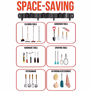 FODARSAI Mop and Broom Holder Wall Mount, Upgraded Broom Hanger Wall Mount, Stainless Steel Broom Organizer for Closet Garage Laundry Room Kitchen Wall Decor(3Racks 4Hooks Black)