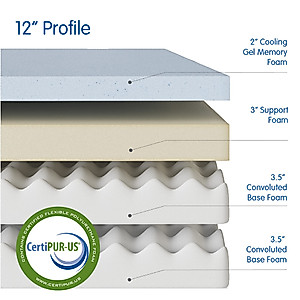 Vibe Gel Memory Foam Mattress, 12-Inch CertiPUR-US Certified Bed-in-a-Box, King, White