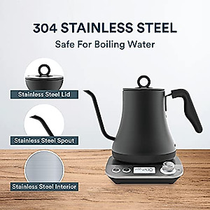 OVALWARE Electric Pour Over Gooseneck Kettle 0.8L, Variable Temperature Control, Quick Boil, Smart Automatic Shutoff, Stainless Steel, Fast Hot Water Boiler, Electronic Pot Heater, Coffee/Tea Maker