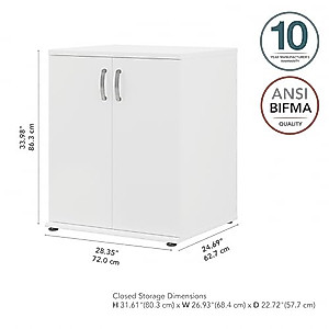Bush Business Furniture Universal Laundry Room Storage Cabinet with Doors and Shelves in White