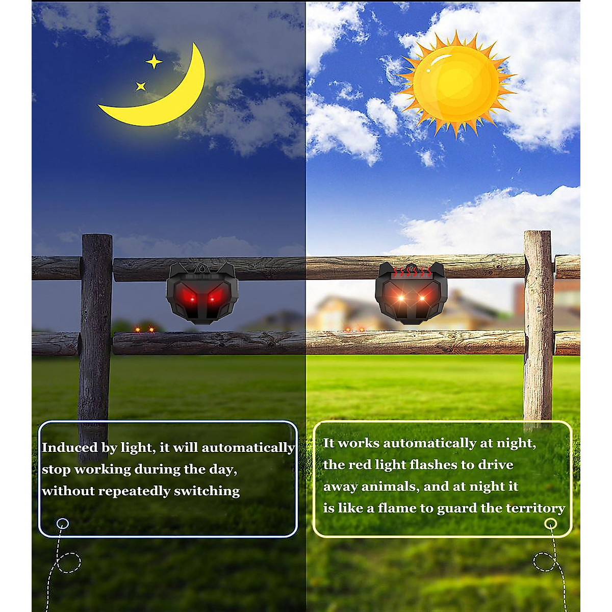 4 Pack NUIODW Solar Nocturnal Animal Repeller Predator Control Red LED Strobe Lights Deer Skunk Raccoon Repellent for Garden Yard Farm Chicken Coop