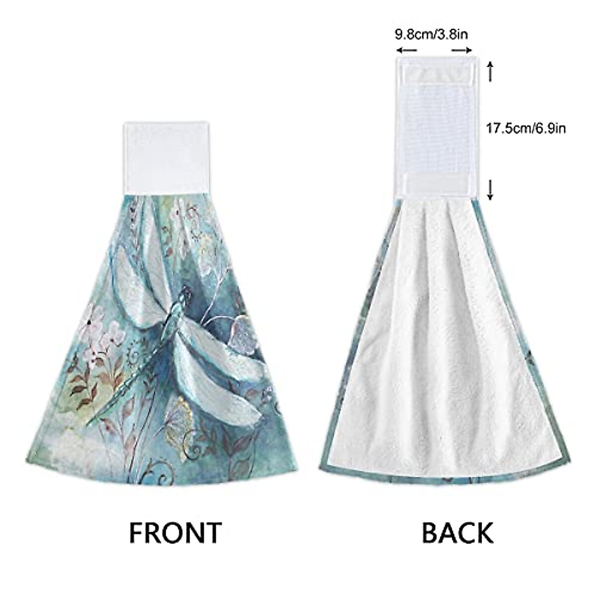 Blue Dragonfly Hand Towel 2 Pack Watercolor Flower Hanging Tie Towels Soft Absorbent Tea Bar Towels for Kitchen Gym Hotel