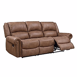 Madrona Burke Nova Brown 87" Sofa with Dual Recliners, Nailhead Trim, and Pillow Back