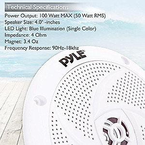 Pyle Marine Speakers - 6.5 Inch 2 Way Waterproof and Weather Resistant Outdoor Audio Stereo Sound System with LED Lights, 240 Watt Power and Low Profile Slim Style - 1 Pair - PLMRS63WL (White)