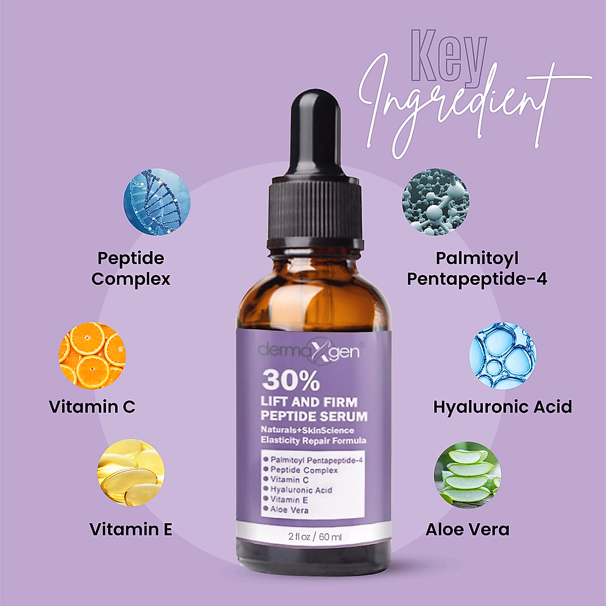 Lift And Firm - 30% Peptide Serum, Matrixyl 3000, Vitamin C & E + Hyaluronic Acid + Aloe Vera, Lifts, Firms & Tightens Skin + Pure Organic Anti-aging Serum (2 Fl Oz)