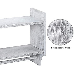 OYEAL Farmhouse Towel Rack Wall Mounted Bathroom Shelves Over Toilet Wood Wall Shelf with Towel Bar for Bathroom Kitchen Living Room, Rustic White
