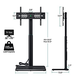 Greenstell TV Stand with Power Outlet, Universal Floor TV Stand for 32-70 inch TVs, Height Adjustable, Swivel Tall TV Stand with Soild Wood Base, Holds up to 110 LBs, Max VESA 600x400mm