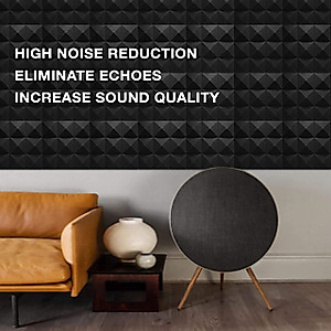 Sonic Acoustics 2" X 12" X 12" Acoustic Foam Panels, Pyramid Recording Studio Wedge Tiles, Sound Panels, Sound Absorbing Panel, Soundproofing Isolation Treatment for Walls (24 Pack, Black)