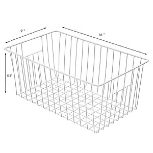 lonpute 16inch Farmhouse Freezer Wire Baskets Organizer Storage Bins Large Organizer Baskets with Handles for Storage, Office, Kitchen, Pantry, Cabinet, Closets - Set of 6 (White 6)