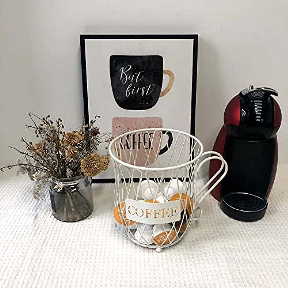 Stegodon White K Cup Holder, 50 Coffee Pod Holder, Large Capacity Kcups Pod Organizer for Coffee Bar Decor, Coffee Pod Storage Basket Accessories for Counter, Office