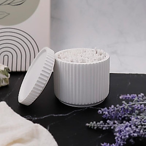 HEVSTIL Qtip Holder Dispenser with Lid Diatomite Holder Dispenser for Cotton Ball, Cotton Swab, Cotton Round Pads, Floss Picks for Bathroom Canister Storage Organization, Vanity Makeup Organizer