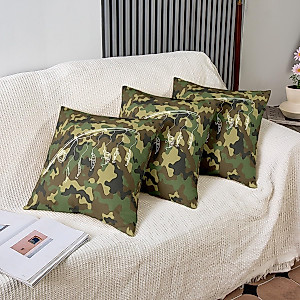 Camouflage Pillow Cases Cushion Covers 24"x24" Set of 2 Soft Camo Throw Pillow Covers for Kids Decor Fishing Decorative Throw PillowCases for Sofa Fisherman Fish Man Cushion Cases Bedroom Green